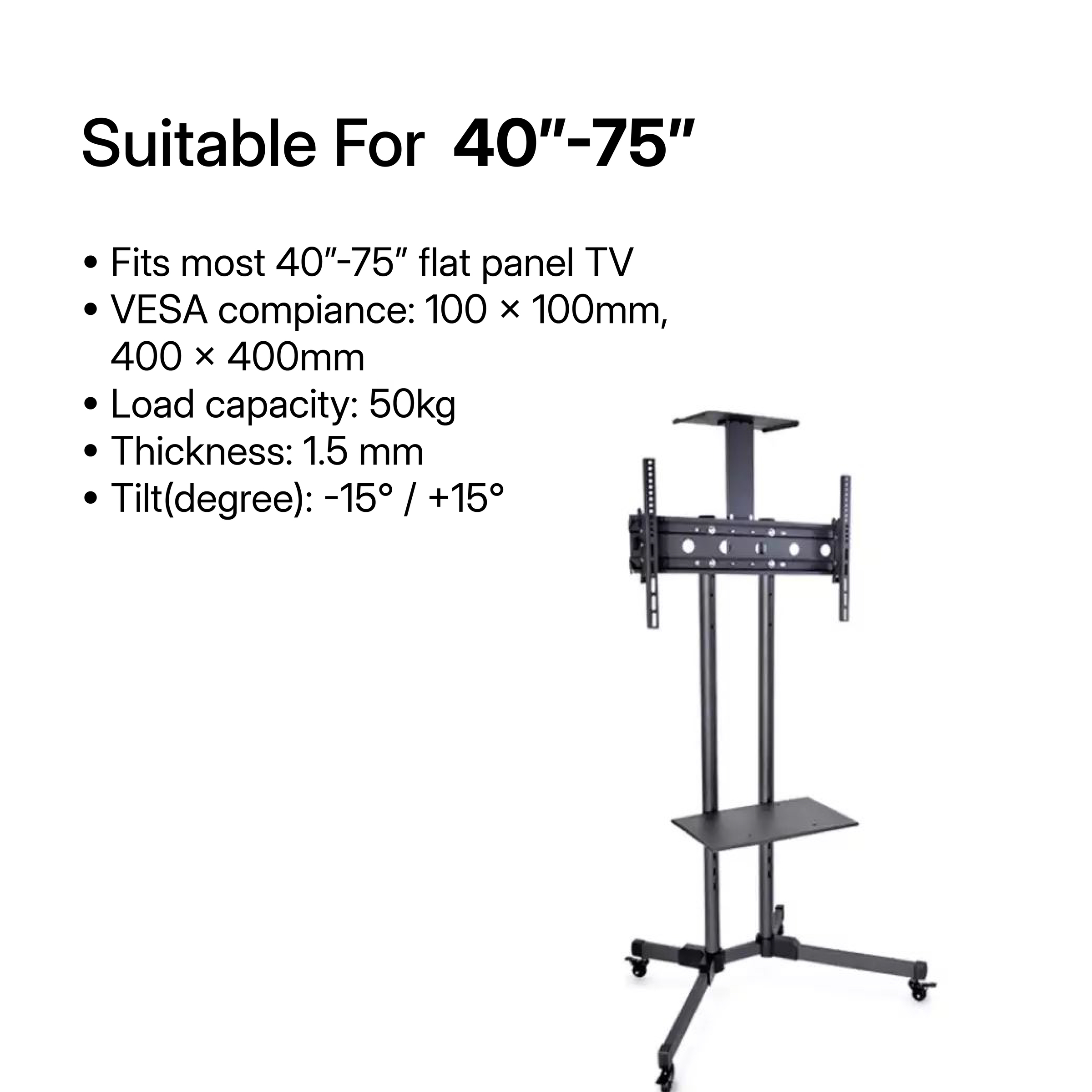 Master-D Portable Mobile TV Trolley Bracket Stand Movable 40" to 75 ...